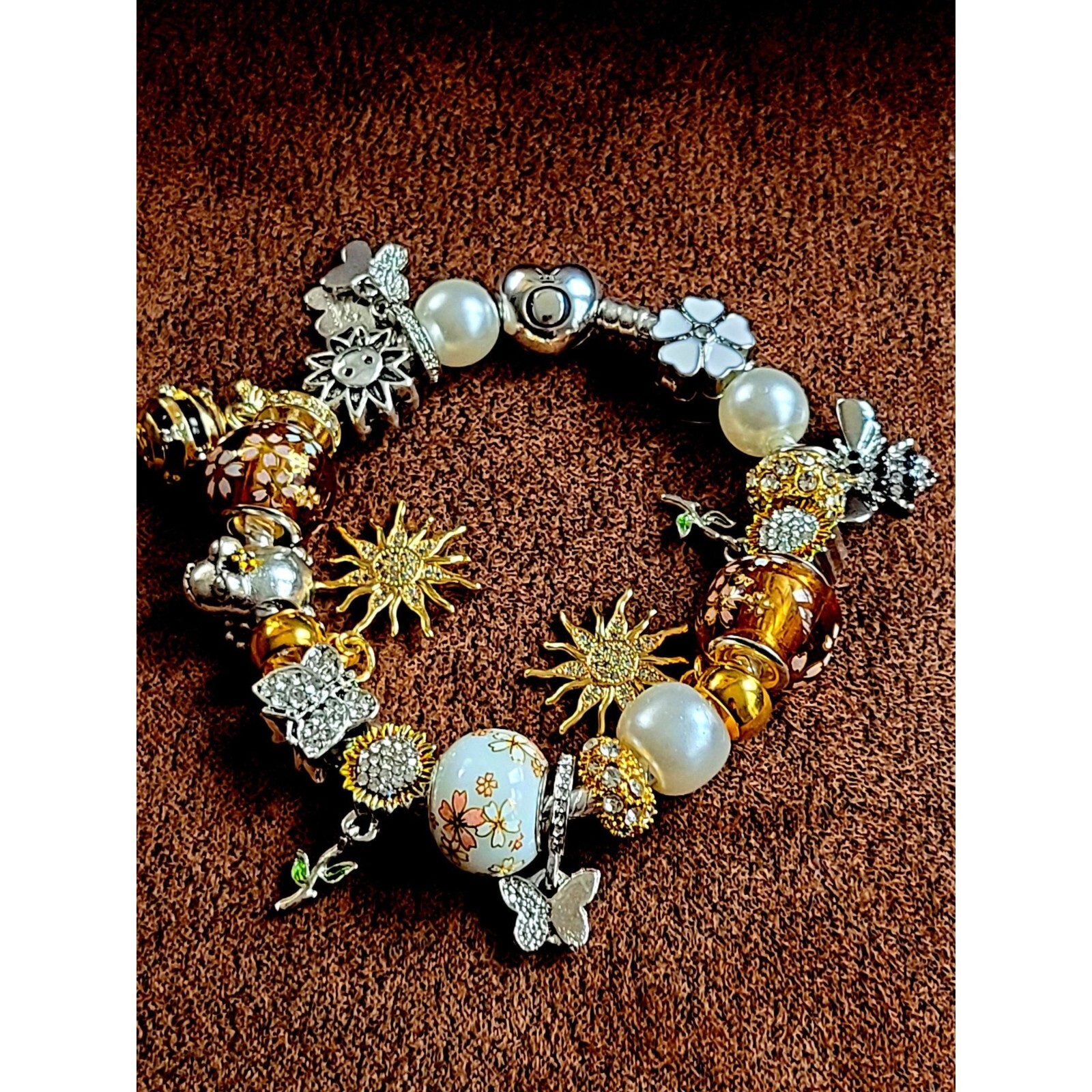 PANDORA CHARM BRACELET Mothers Day Easter Spring Sunflower Butterflies ...