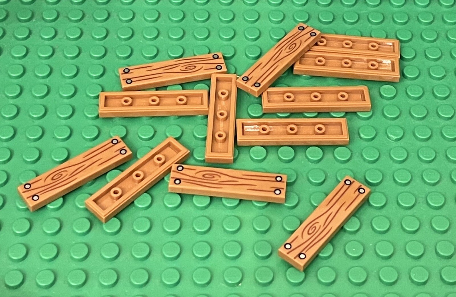 Lego 12 Medium Nougat Tile 1x4 w/ Wood Grain,4 Silver Nails (medium ...