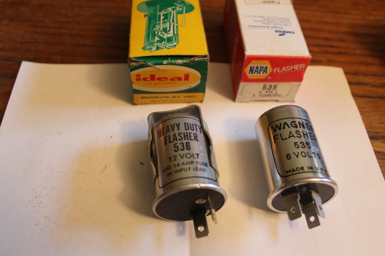 Vintage pair of 6V and 12V flasher units, #s 535 and 536, New Old Stock ...