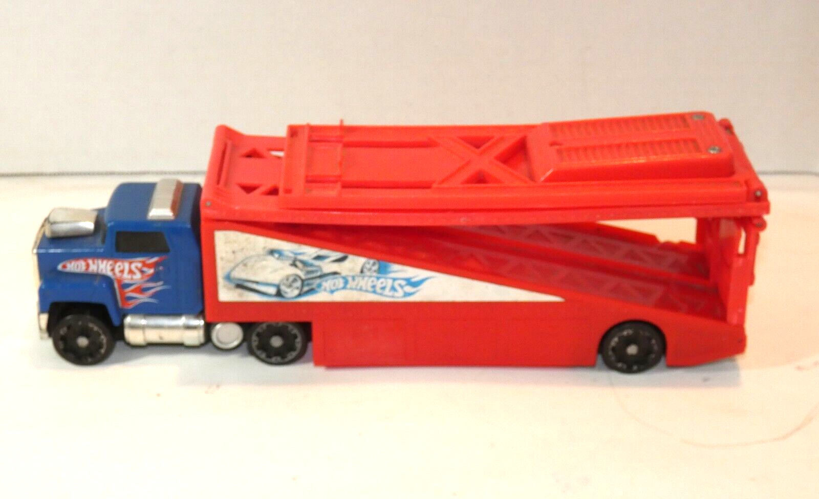 Vintage HOT WHEELS Car Carrier (Mattel R9862) Toy Semi Truck Red & Blue ...