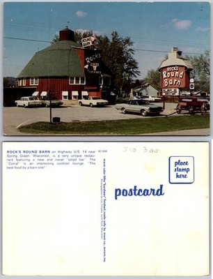 Spring Green WI Rocks Round Barn Restaurant Cars Sign Postcard | eBay