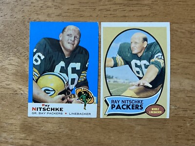 RAY NITSCHKE 2 cards 1969 and 1970 Topps See Photos Green Bay Packers ...