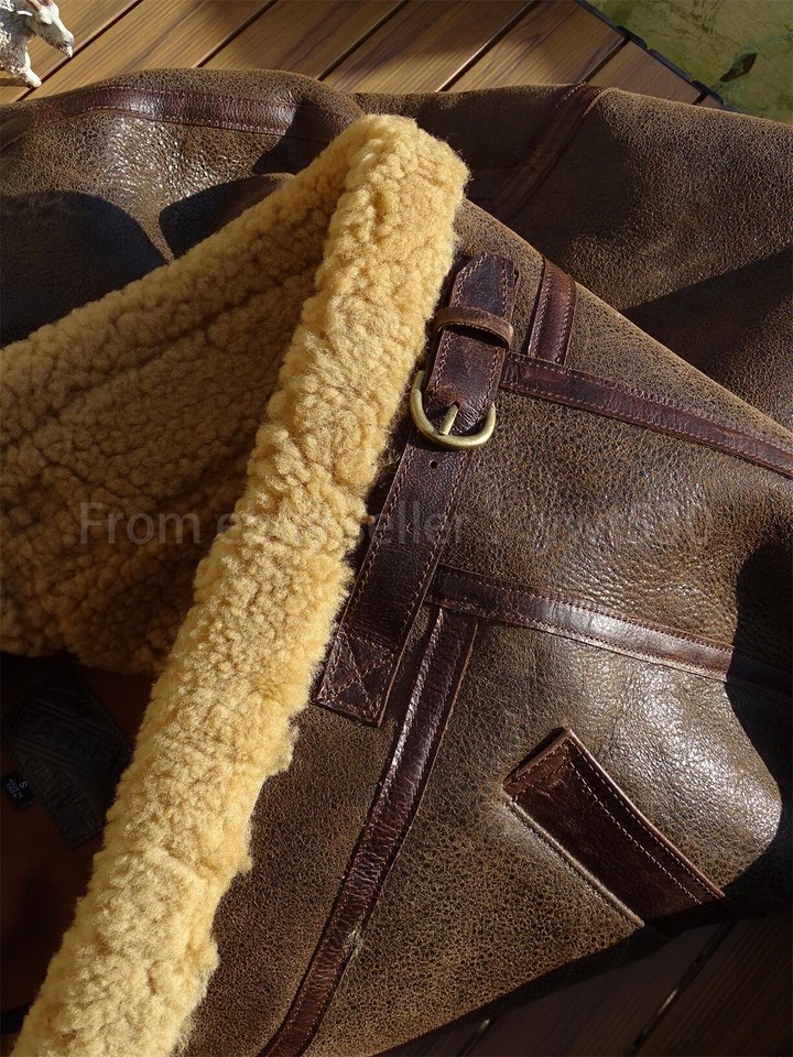 Men's Vintage B6 Bomber Jacket Original Sheep Shearling Warm Genuine ...