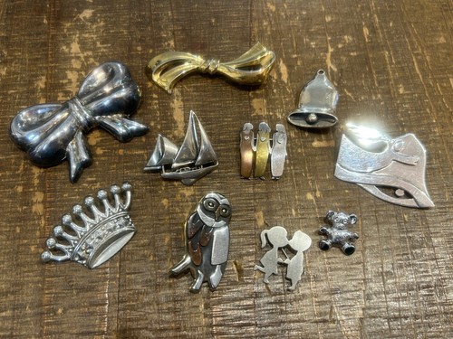 VINTAGE Sterling Silver BROOCH LOT Far Fetched Lang ATI Sailboat Crown ...