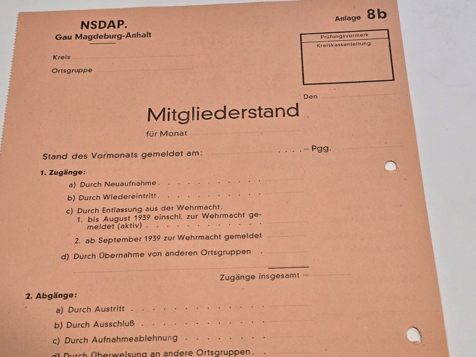 THIRD REICH LABOR PARTY MEMBERSHIP DOCUMENT Gau Magdeburg WW2 WWII ...