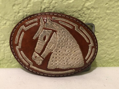 Cowboy Embroidery Needlework Stitched Horse Leather Belt Buckle | eBay