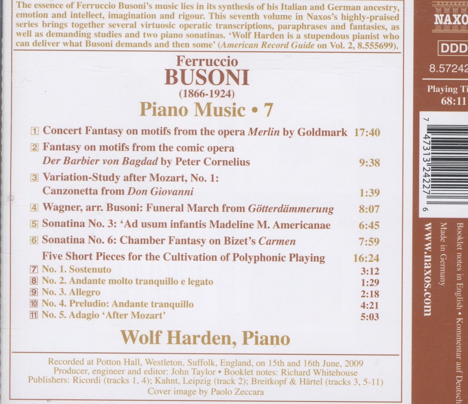 FERRUCCIO BUSONI - Piano Music 7 CD 747313242276 | eBay