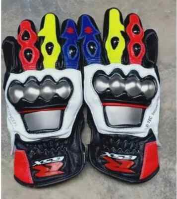 Suzuki GSXR Motorcycle Leather Racing Gloves Men's Motorbike Riding ...