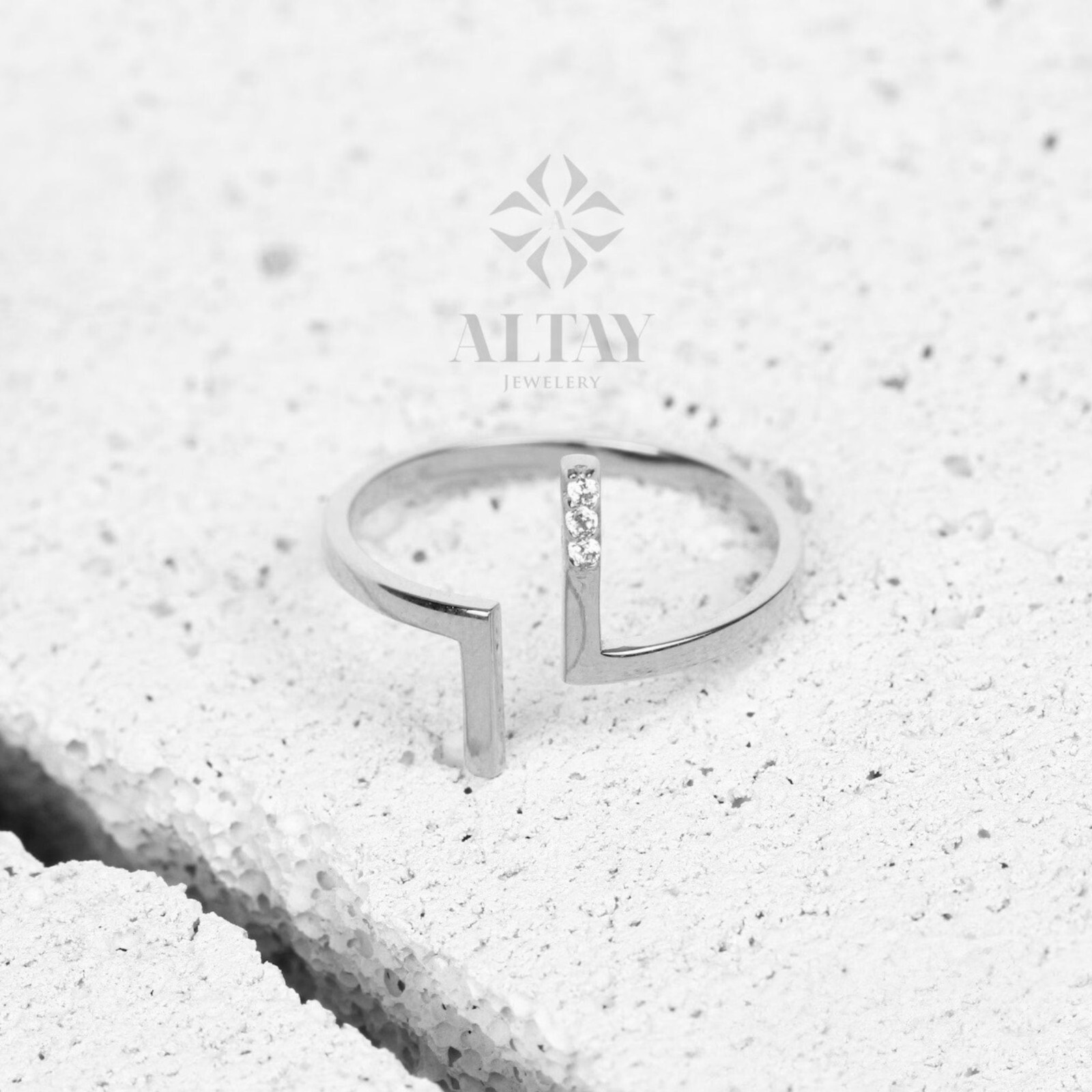 14K Gold T Bar Open Ring, Cuff Band Ring, T Paralel Ring, Parallel T ...