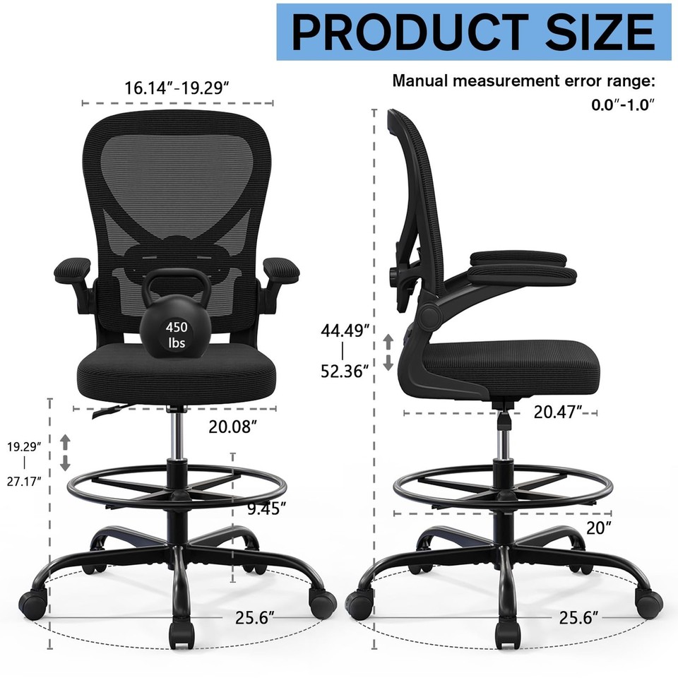 Drafting Chair,Big and Tall Office Chair with Footrest Ring,Ergonomic ...