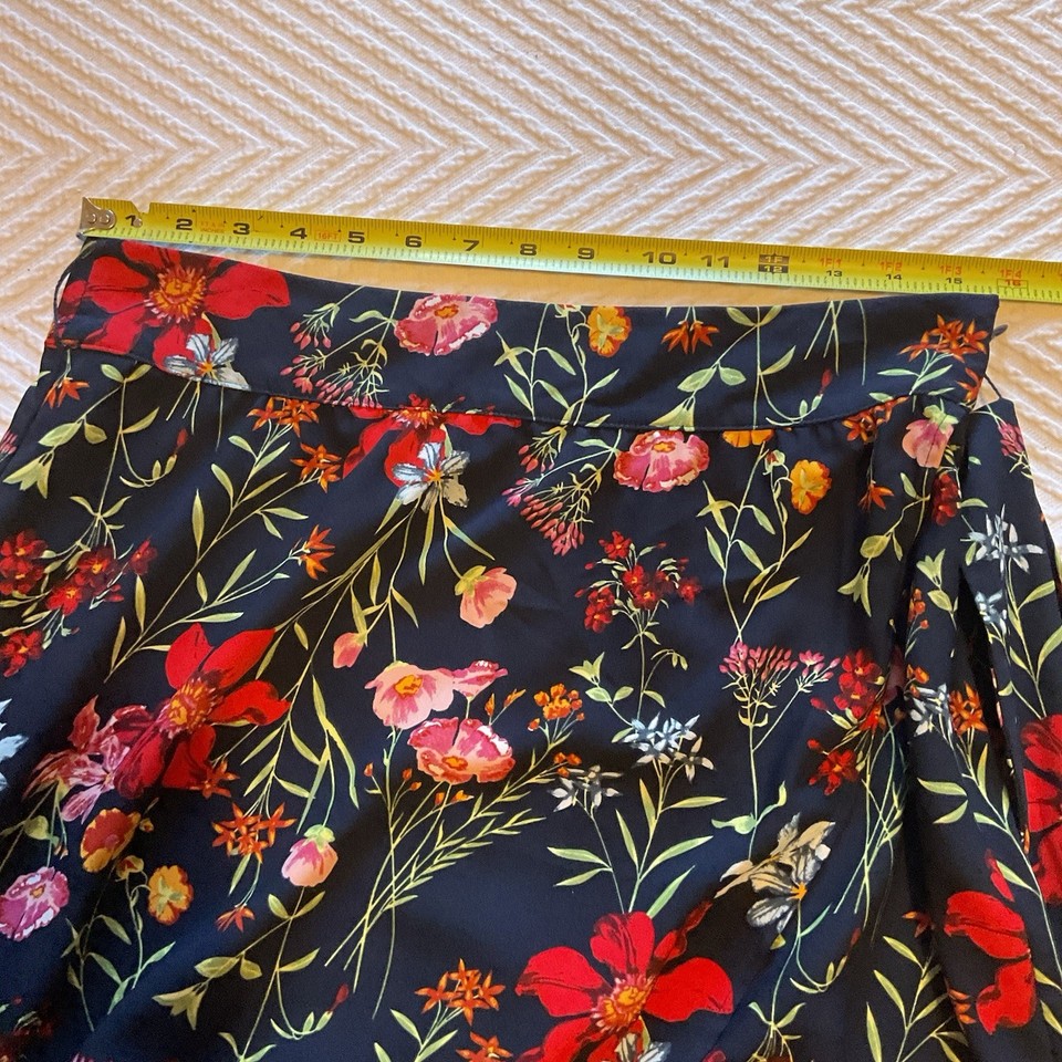 LOFT NWT Floral Faux Wrap Midi Skirt Size 6 Black Red Tropical | eBay