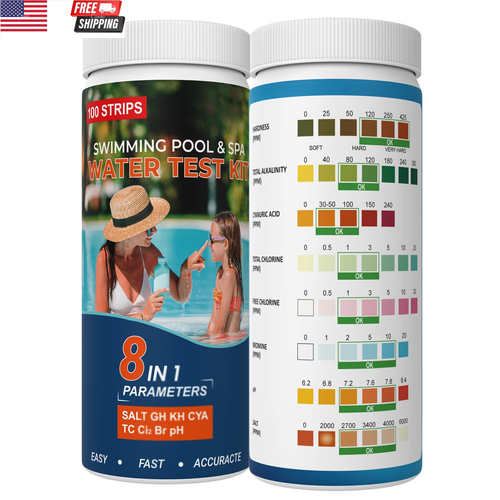 Salt-Water Pool Test Strips Kit, 8IN1 Salt Pool Test Strips 100 Strips ...