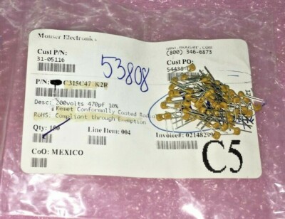 (74 PIECE LOT) C315C471K2R5TA, KEMET, CAP CER 470PF 200V X7R RADIAL ...