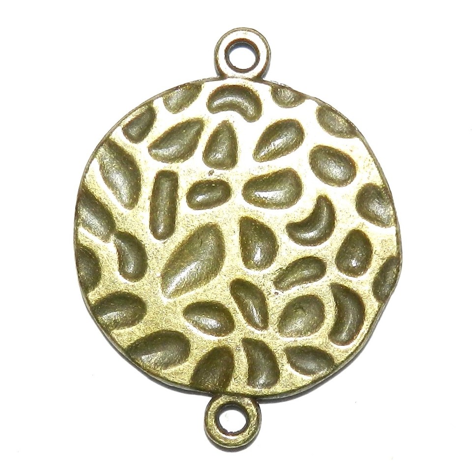 MX916 Antiqued Bronze 24mm Flat Round Hammer Textured Metal Link Bead ...