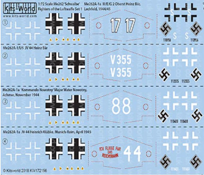 Kits World KW172156 1/72 Messerschmitt Me-262A-1a III/EJG 2 Oberst ...