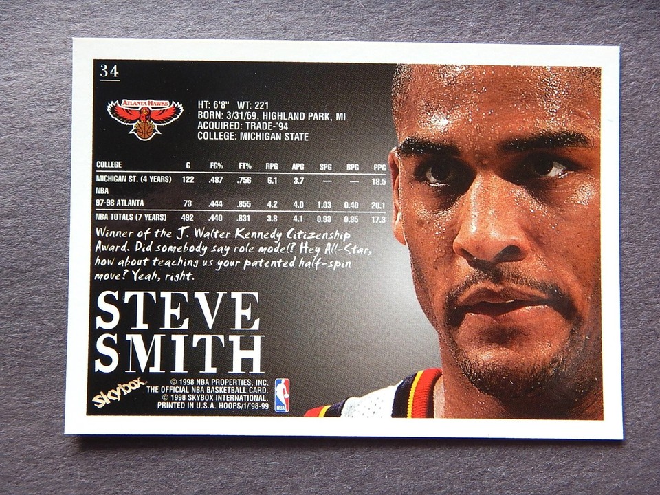 Steve Smith #34 NBA Hoops 1998 Basketball Card (Atlanta Hawks) | eBay