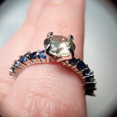 14k White Gold Natural Diamond & Variegated Blue Sapphire Engagement ...