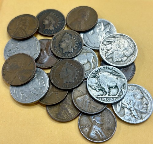 Old Mixed U.S. Coin Lot! Indian Head Penny, Wheat Cent, Buffalo Nickel ...