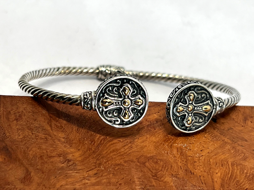 Designer Samuel B Benham 925 Sterling 18K goldcuff bracelet hinged Bali ...