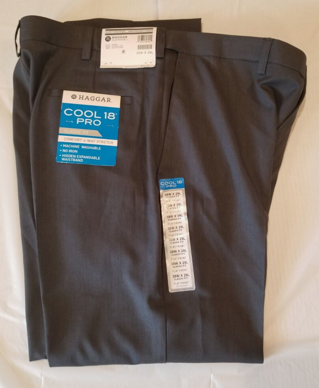 Haggar Cool 18 Pro Classic Charcoal Gray Pants 38W X 29L NEW - 4-way ...