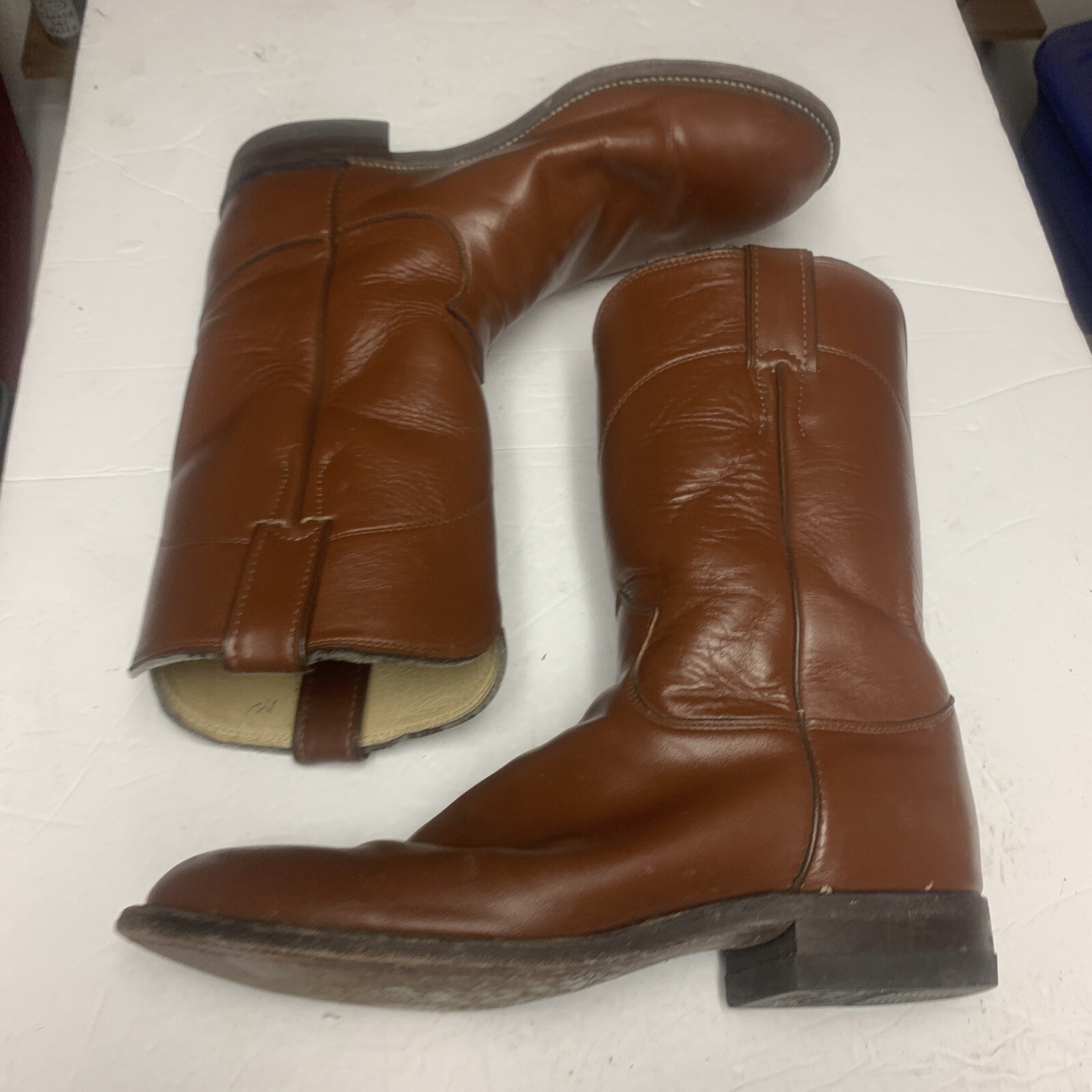 Justin Boots 3404 Brown Leather Cowboy Western Roper … - Gem