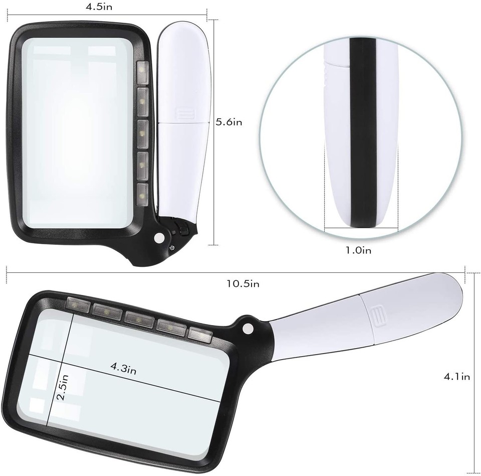 Folding Handheld Magnifying Glass with Light, 3X Large Rectangle ...