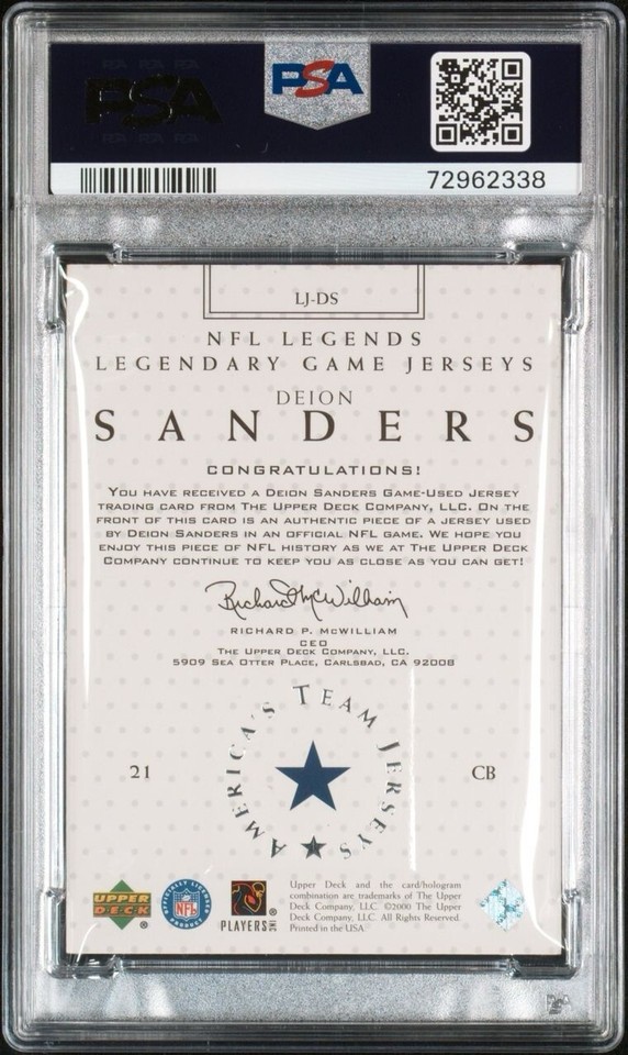 2000 Upper Deck Legends Deion Sanders Legendary Jerseys PSA 9 Two Color ...