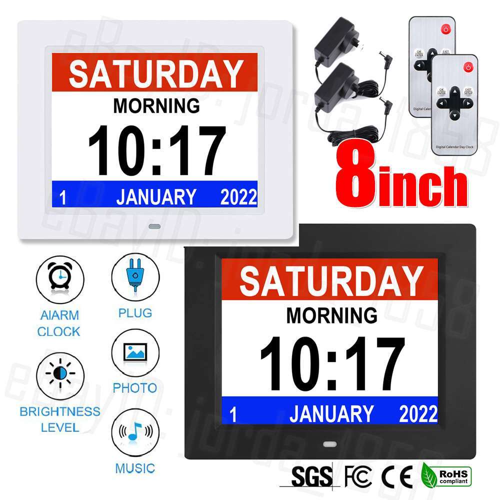 8'' LED Large Digital Day Clock Calendar Dementia Date Week Month Year ...