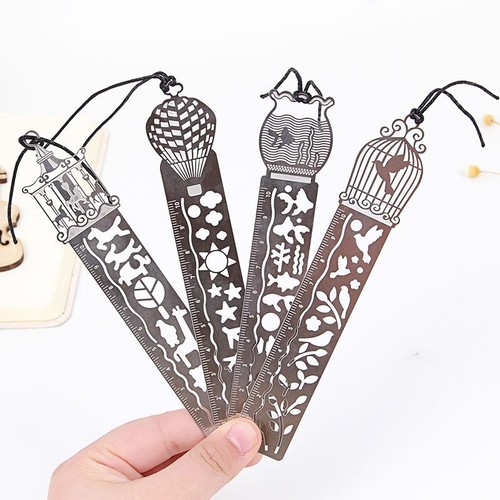 Creative Metal Straight Ruler Bookmark Hollow Stationery Office ...