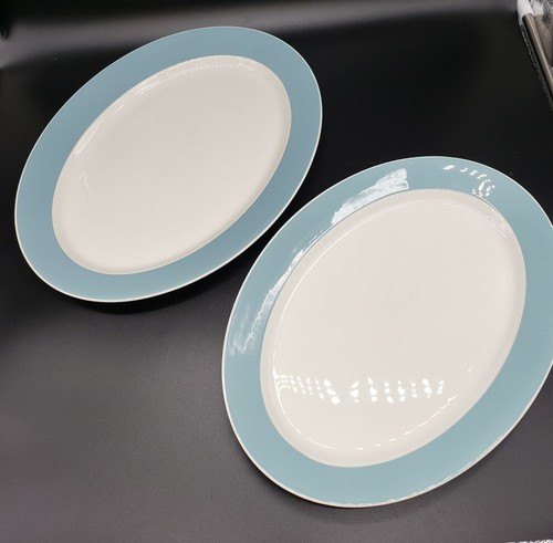 Vintage Pair Porcelain Oval Serving Platters Cream Aqua | eBay
