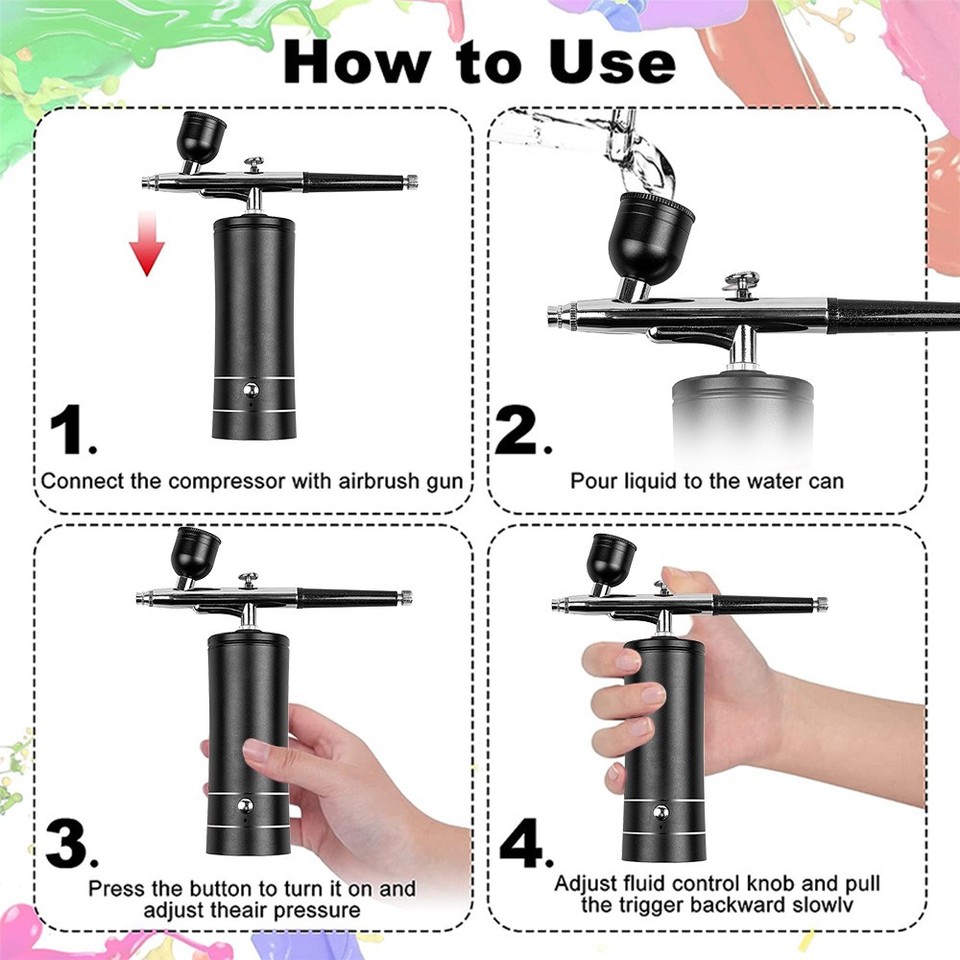 Mini Airbrush Compressor Kit Spray Gun Dual Action Air Brush Paint ...