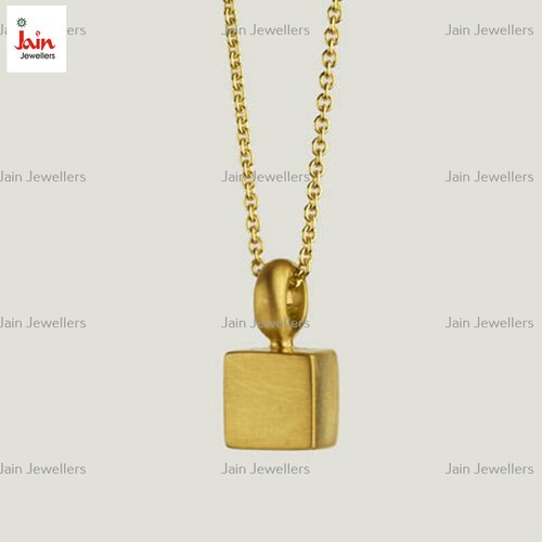 18 Kt Real Solid Fine Yellow Gold Geometric Square Cube Chain Necklace ...