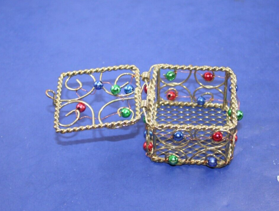 Vtg 3 Nesting Wire Filigree Trinket Boxes Beads Square Hinged Lid, Loop ...