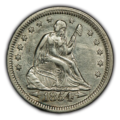 1854 25c Seated Liberty Silver Quarter - AU Detail - Nice Eye Appeal ...