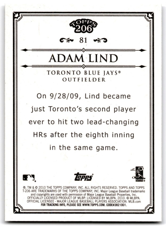 2010 Topps 206 Adam Lind Toronto Blue Jays #81 | eBay