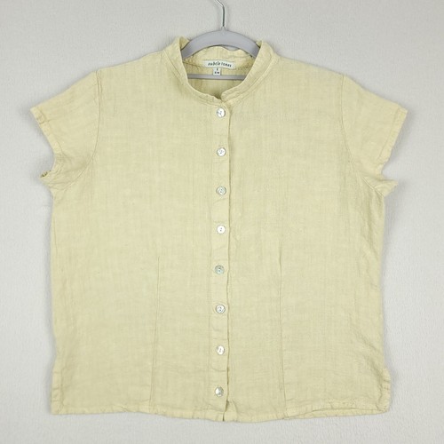 Subtle Tones Top Womens S/M Beige Slub Linen Heavyweight Button Up ...