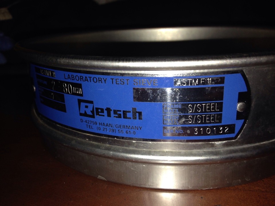 Retsch Test Sieve 8"x 2" ASTM E11 425 Micron Part# 60150000425 ...