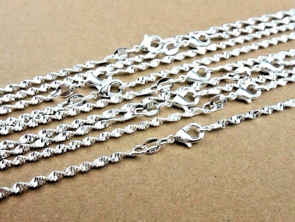 Double Water Wave Chain 24" inches .925 Sterling Silver Plated Necklace ...