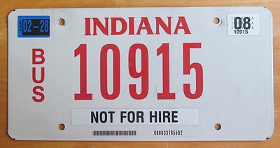 Indiana 2008 NOT FOR HIRE BUS License Plate # 10915 | eBay