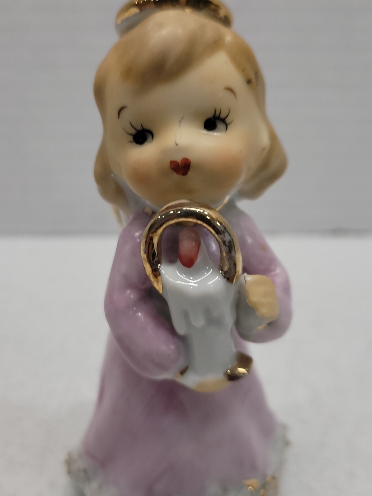 Vintage Lefton Christmas Angel W/ Halo & Wings Holding Candle Gold ...