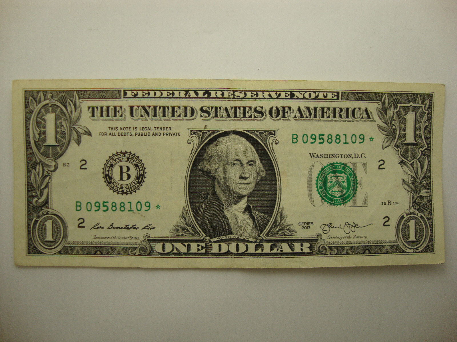 2013 $1 DOLLAR BILL/STAR NOTE/(B) DUPLICATE/NEW YORK/RARE/COLLECTABLE ...