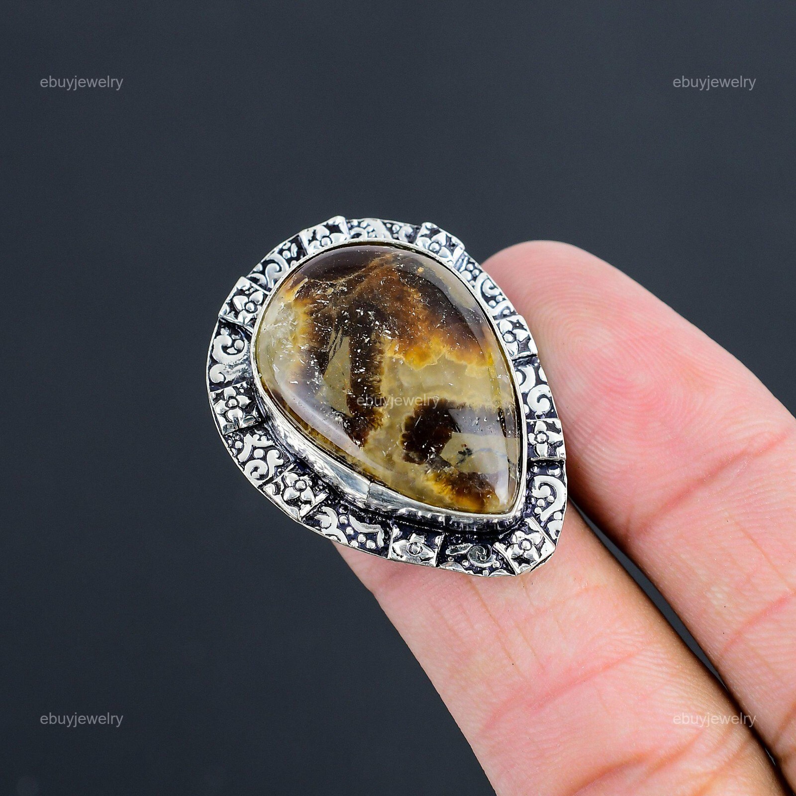 Natural Septarian Gemstone Solitaire Ring Size 7.5 925 Sterling Silver ...