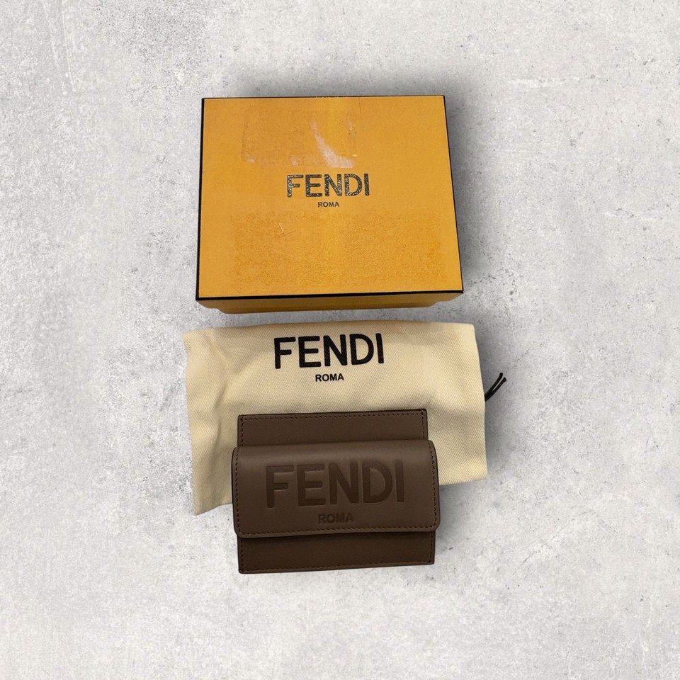 Fendi Roma Leather Card Holder Wallet Brown Logo New w Box Authentic | eBay