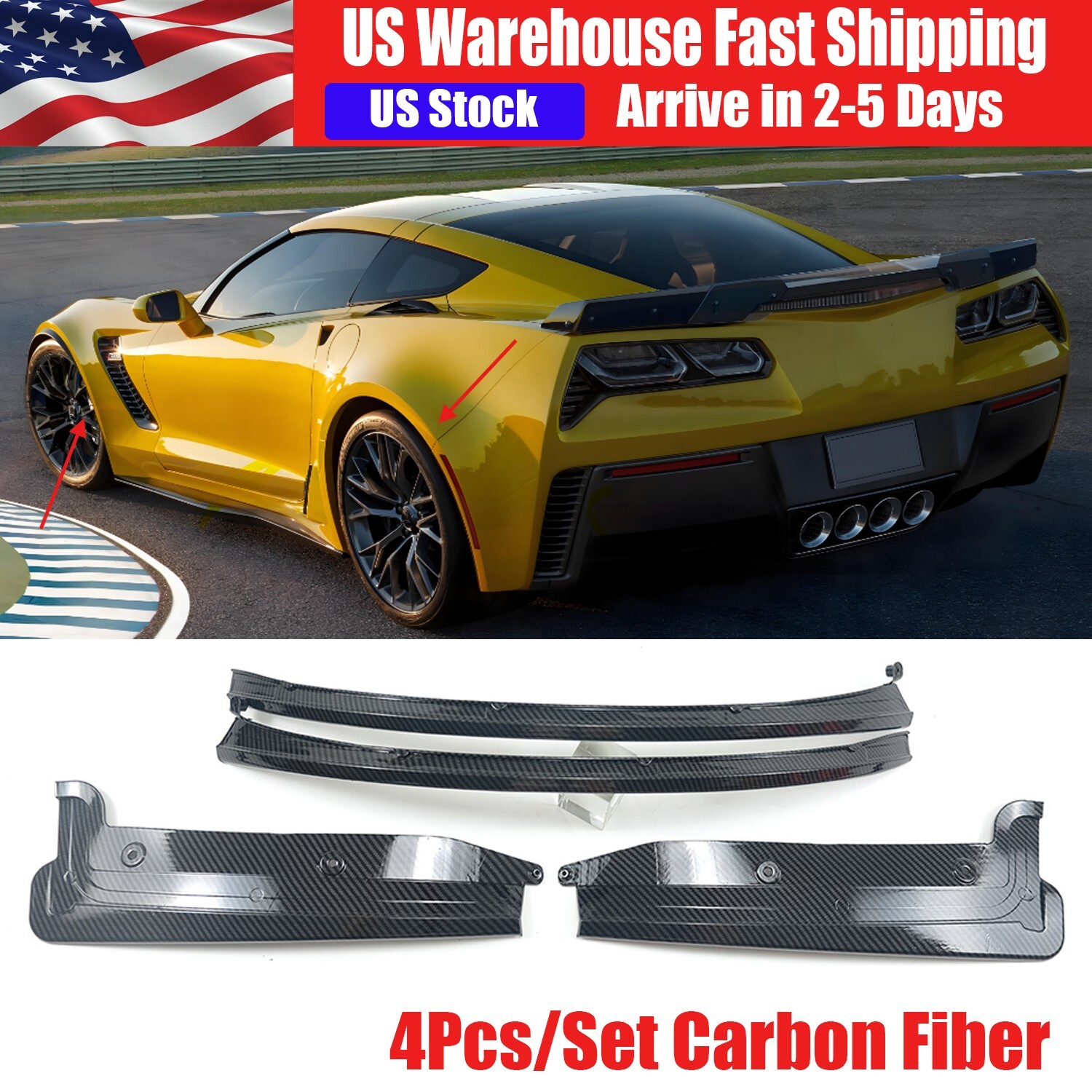For Corvette C7 2014-2019 GP Style Rear Wheel Trim Fender Flare Carbon ...