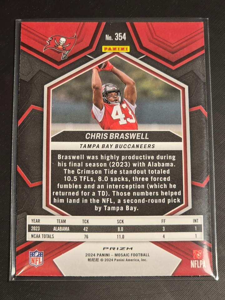 Chris Braswell 2024 Panini Mosaic Green Prizm Tampa Bay Buccaneers ...