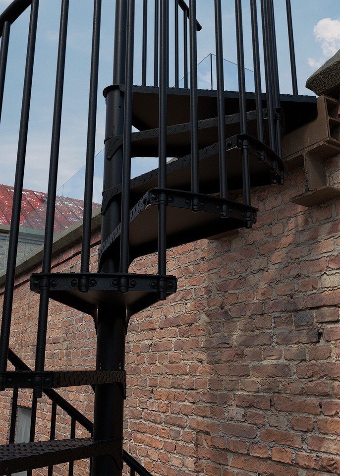 Spiral Staircase Outdoor Galvanised Steel RONDO External - Black 120cm ...