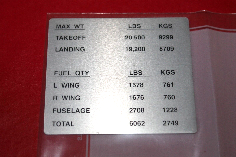 Learjet Fuel Placard 4511303100-183 | eBay