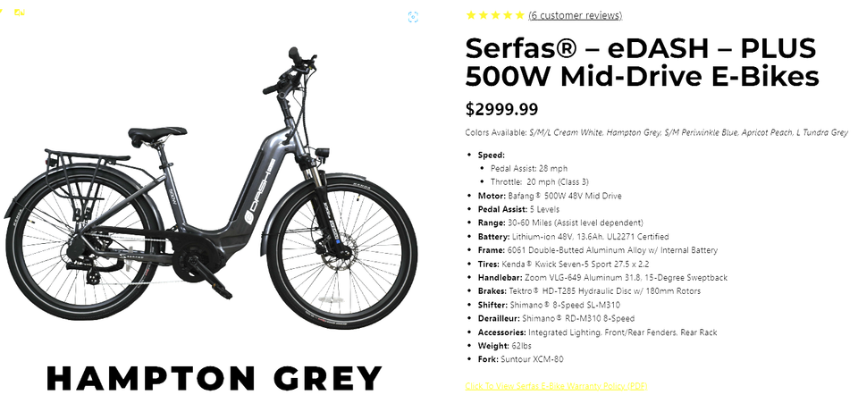 SERFAS eDART 500W E-BIKE SIZE Large certified to UL 2849 | eBay