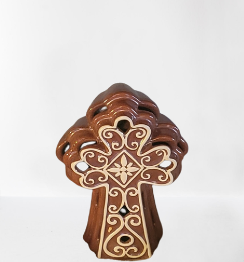 Latin Trinity Bottony Cross Ceramic Candle Holder Gingerbread Brown ...