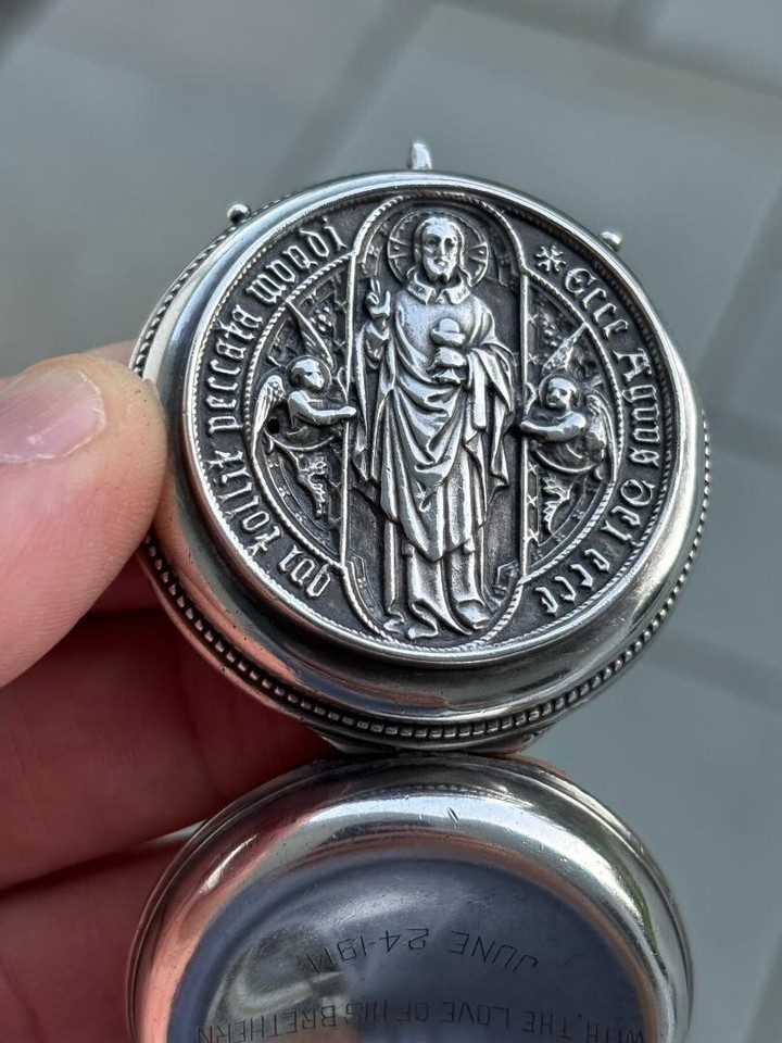 + Nice Older Sterling Silver Church Pyx + "The Sacred Heart" (CU321 ...